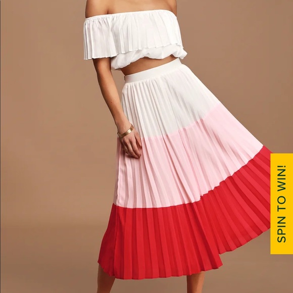 Lulus | Skirts | Perfectly Punctual White Colorblock Pleated Skirt ...